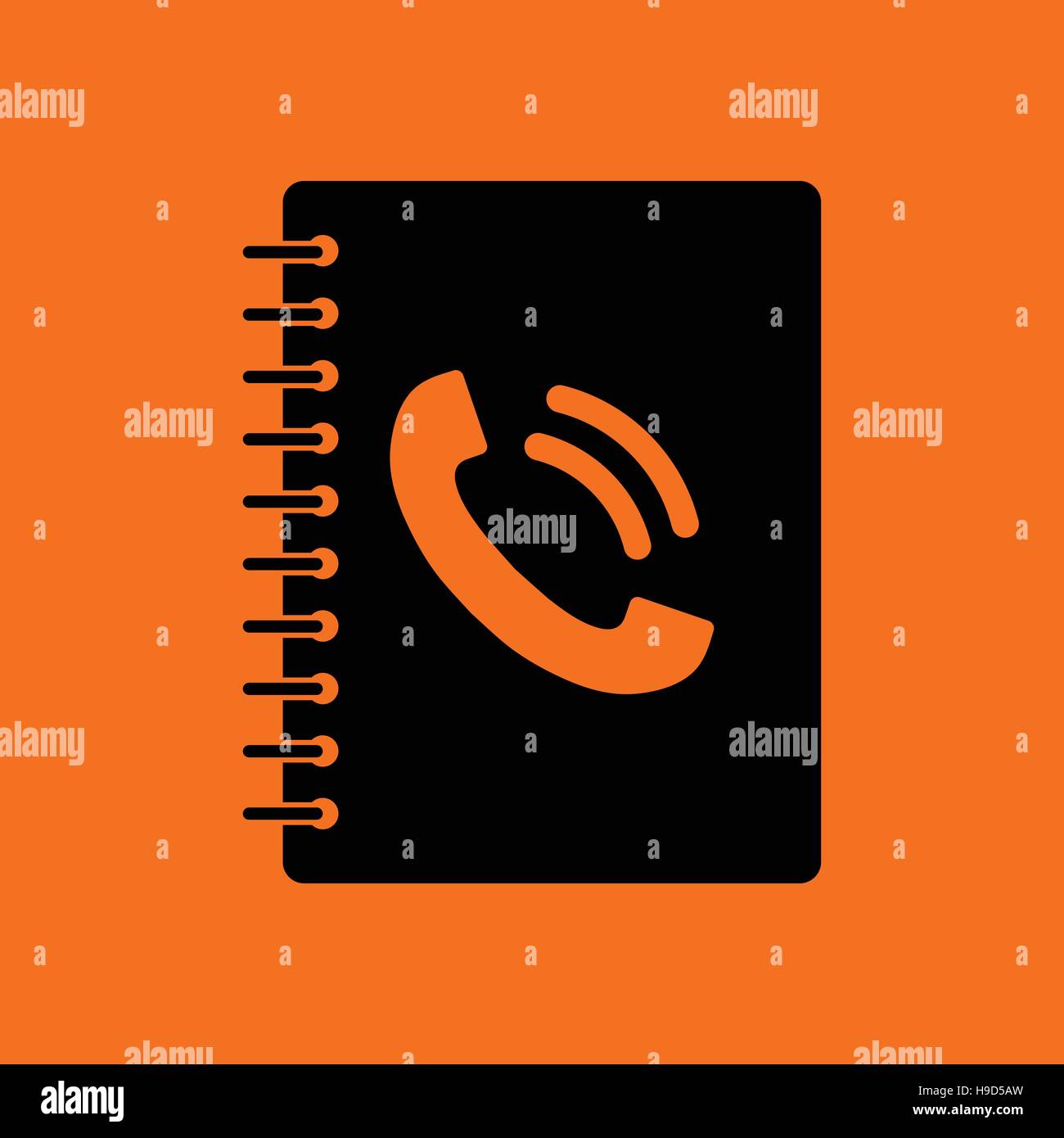 Phone book icon. Orange background with black. Vector illustration ...