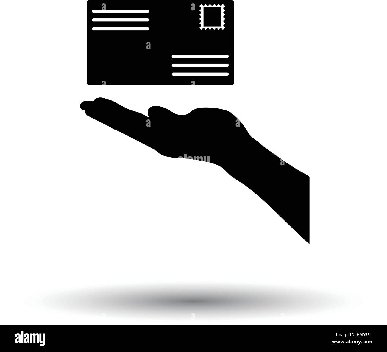 Hand holding letter icon. White background with shadow design. Vector ...