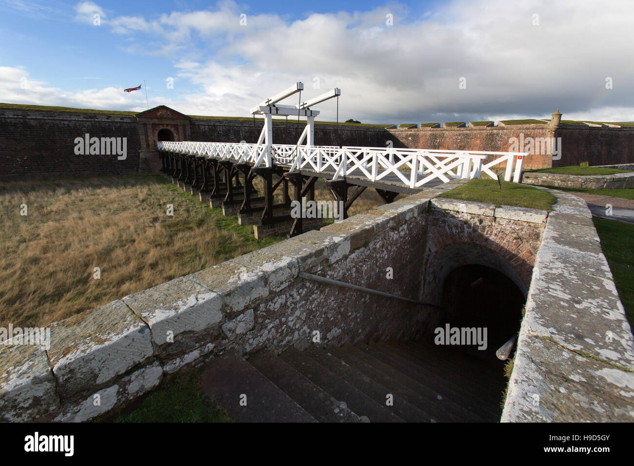 Fort George Scotland. The raised walkway and drawbridge entrance, to ...