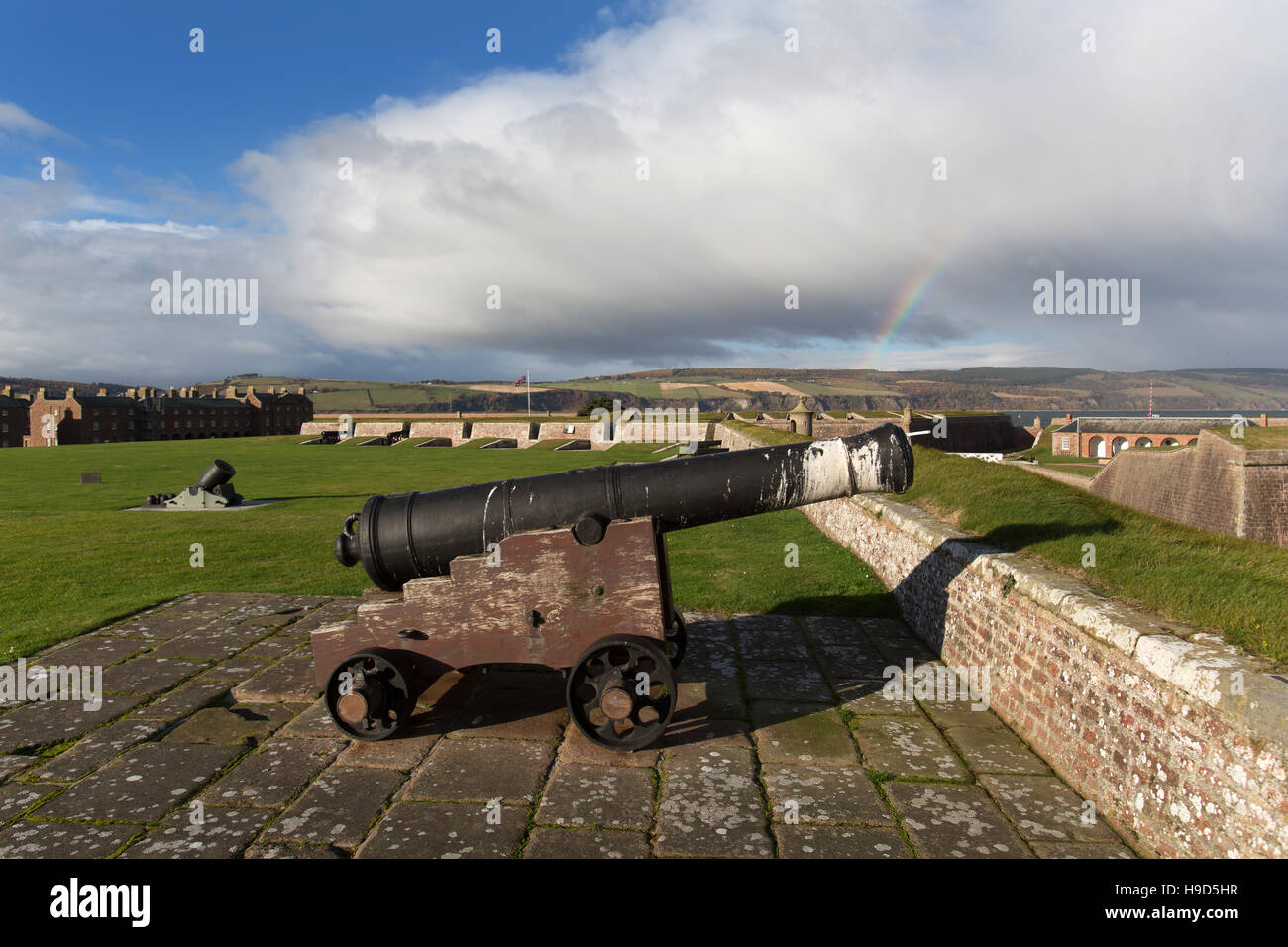 Fort George Scotland. A rainbow over the Prince of Wales bastion on the ...