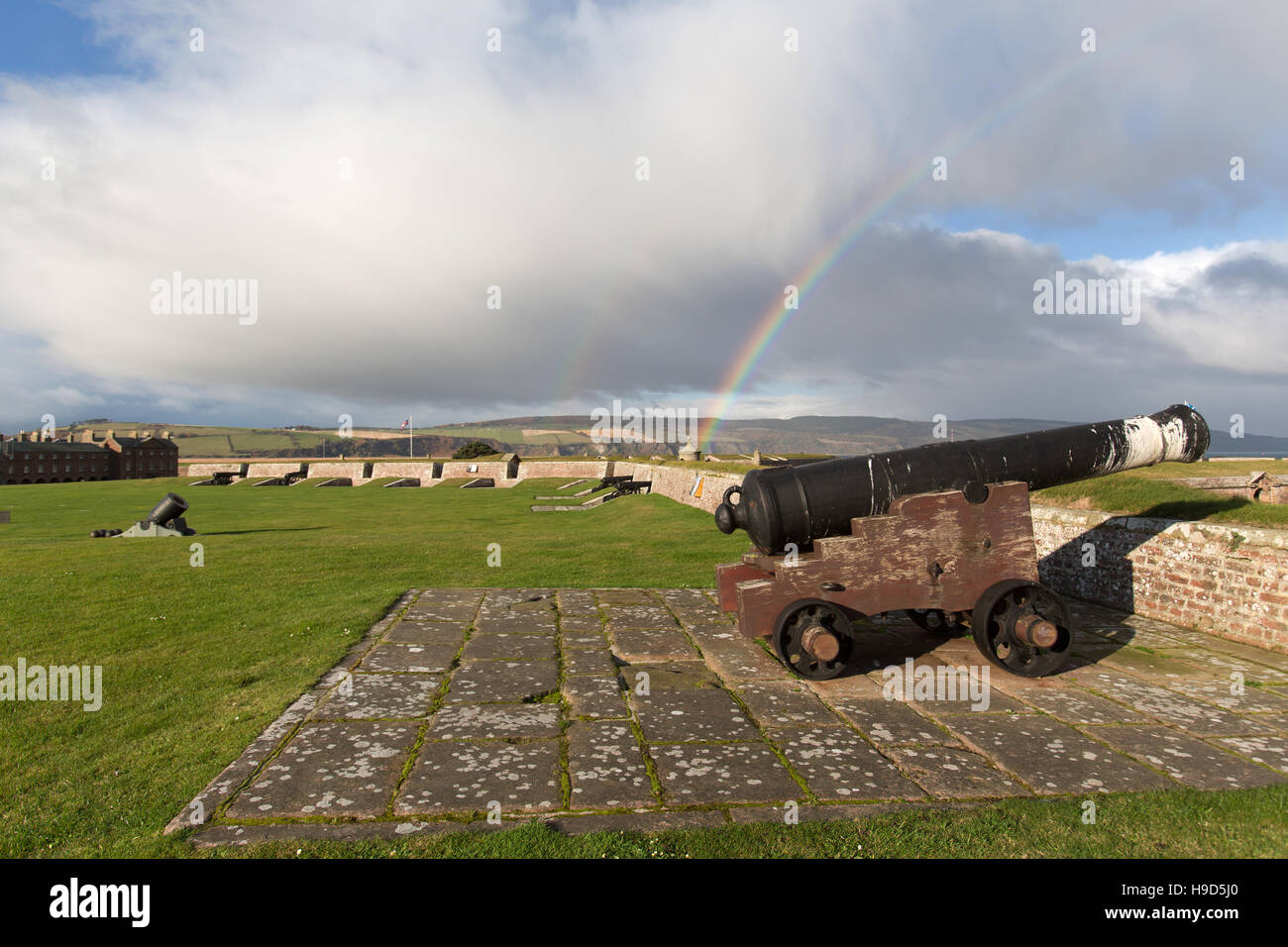 Fort George Scotland. A rainbow over the Prince of Wales bastion on the ...