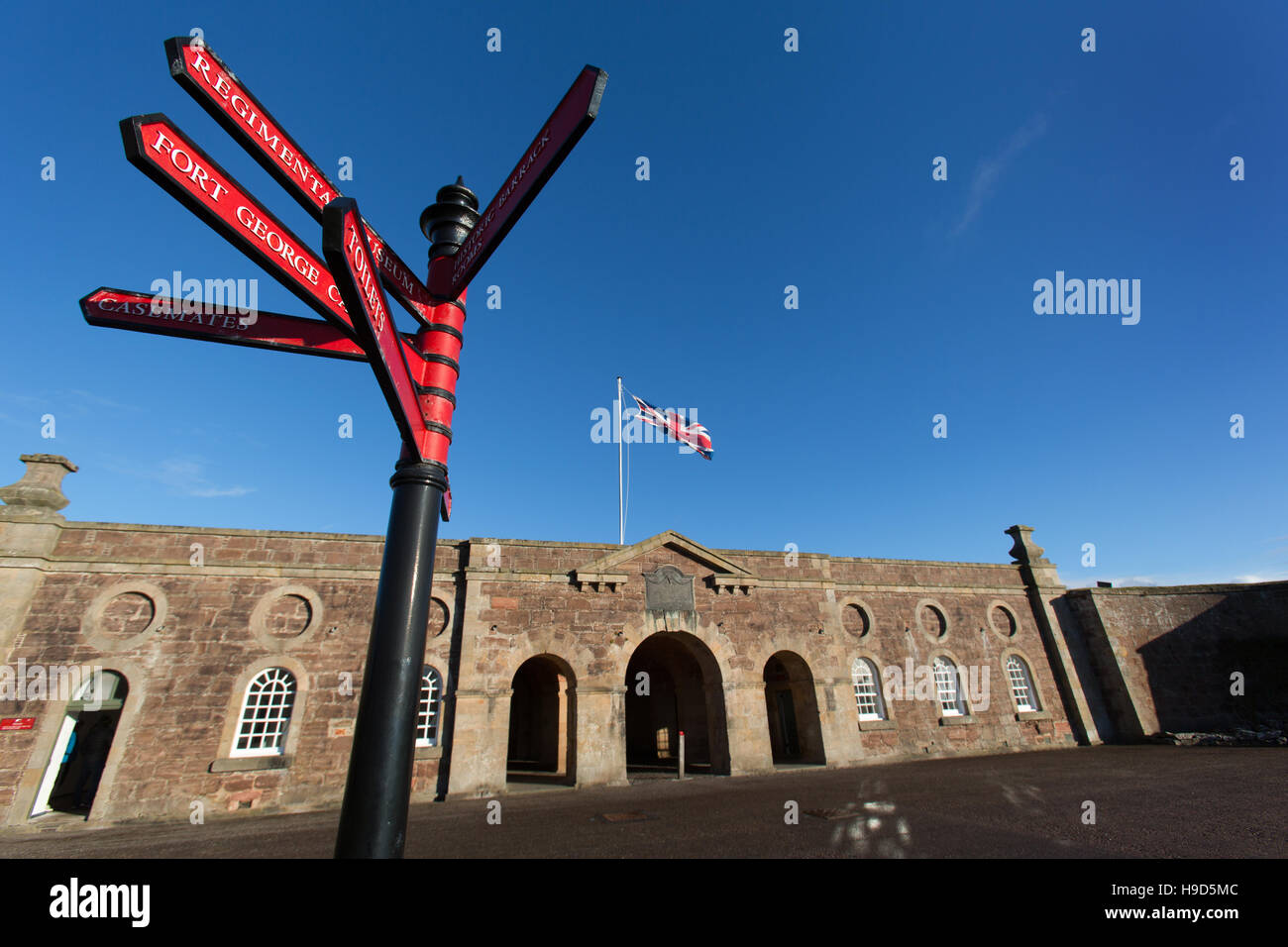 Fort George Scotland. Visitor direction signpost, with Fort George’s ...