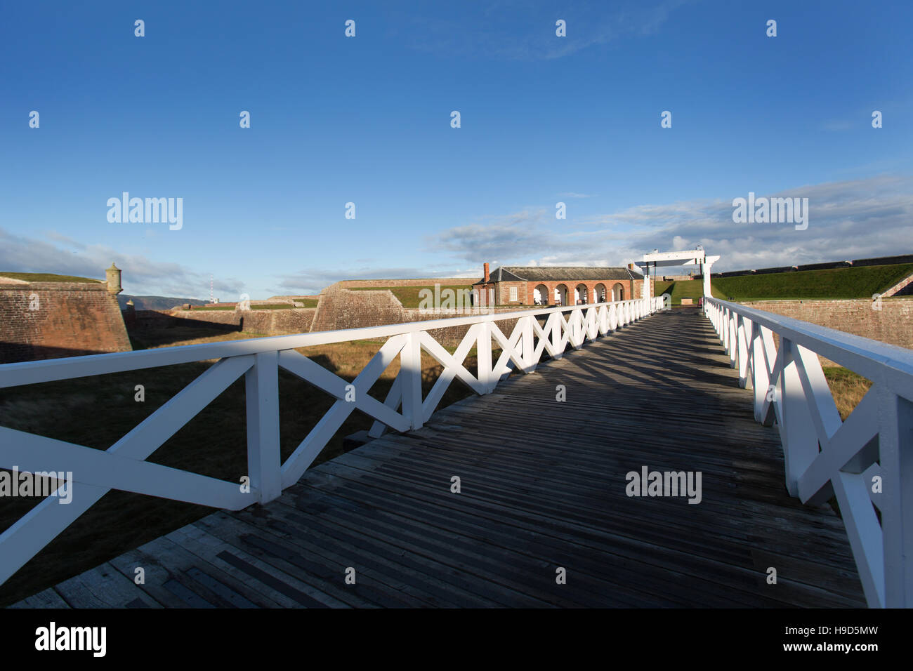 Fort George Scotland. The raised walkway and drawbridge entrance, to ...