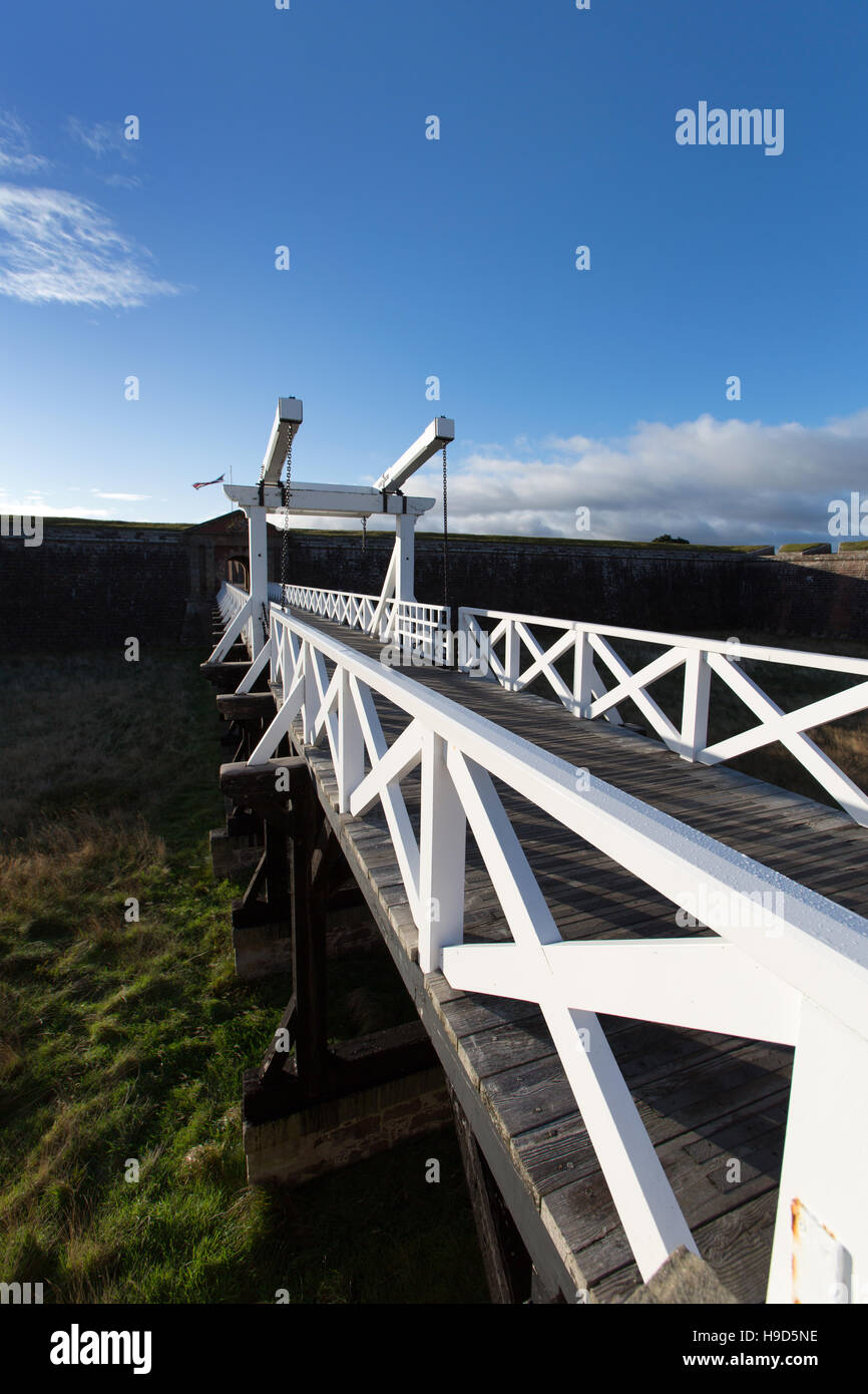 Fort George Scotland. The raised walkway and drawbridge entrance, to ...