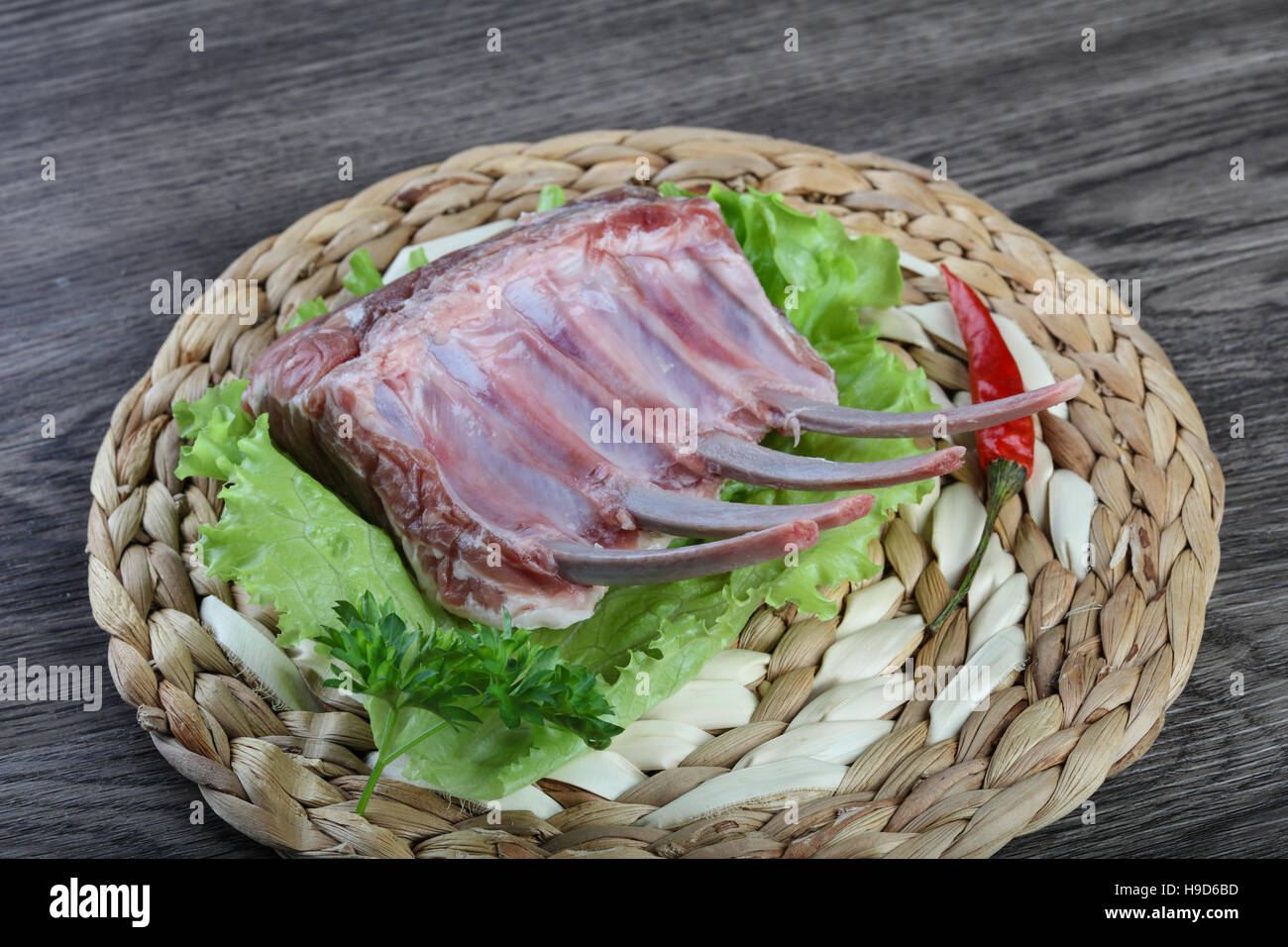 Lamb Frenched Rack 4 rib bone Stock Photo - Alamy