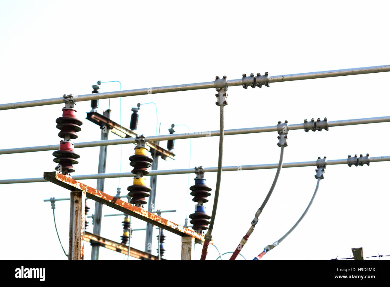 High voltage circuit breaker in a power substation in a white ...
