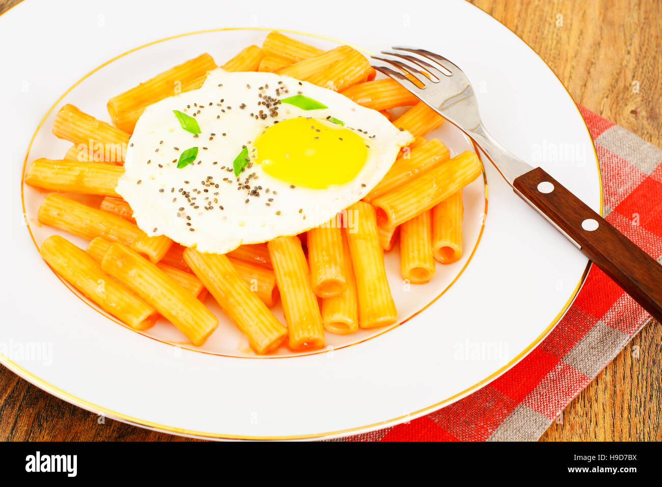 Pasta with Egg and Chia Seeds Stock Photo - Alamy