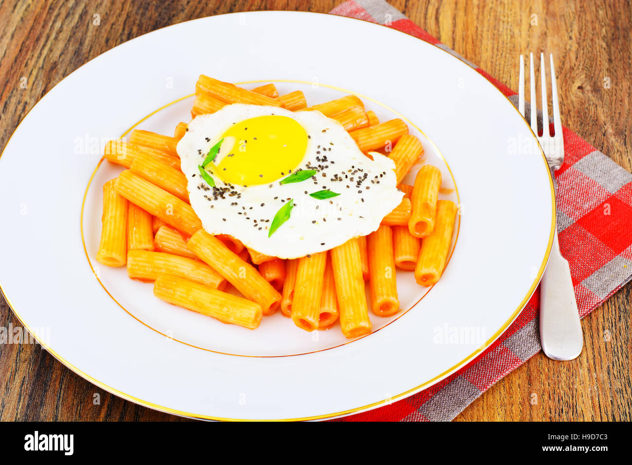 Pasta with Egg and Chia Seeds Stock Photo - Alamy