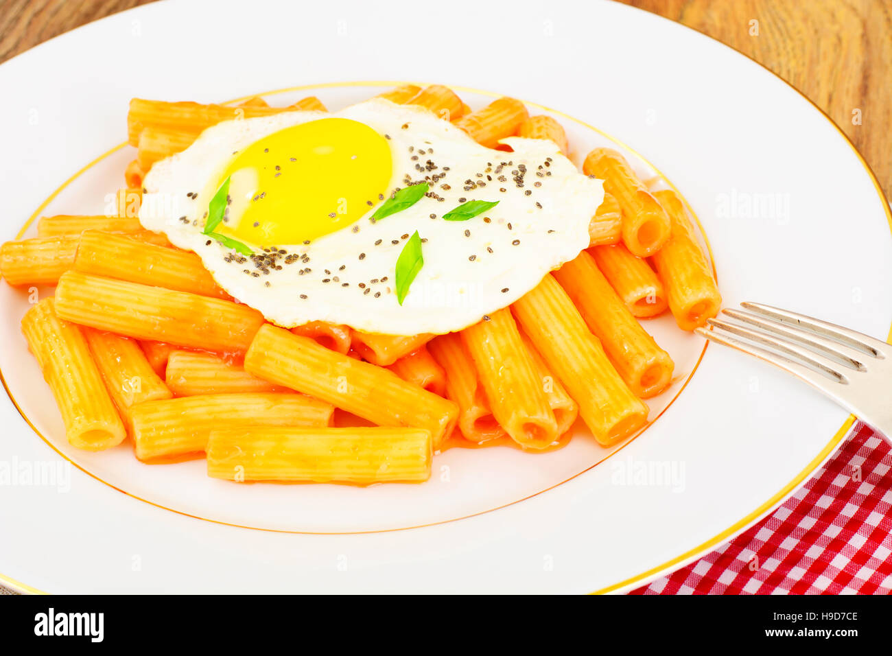 Pasta with Egg and Chia Seeds Stock Photo - Alamy