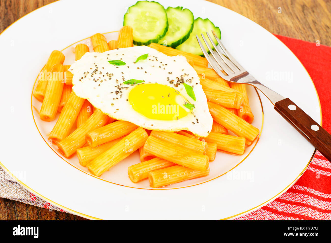 Pasta with Egg and Chia Seeds Stock Photo - Alamy