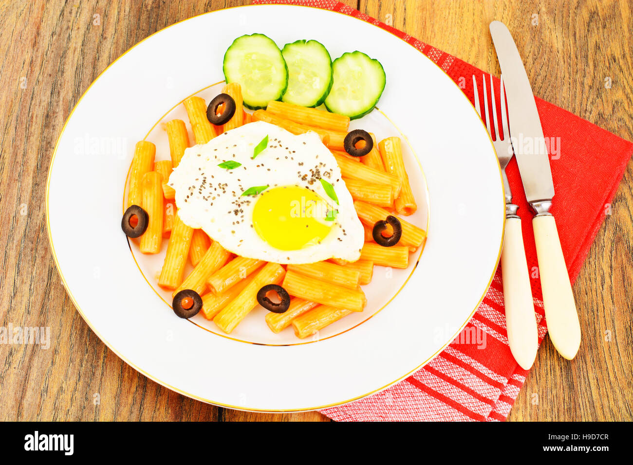 Pasta with Egg and Chia Seeds Stock Photo - Alamy