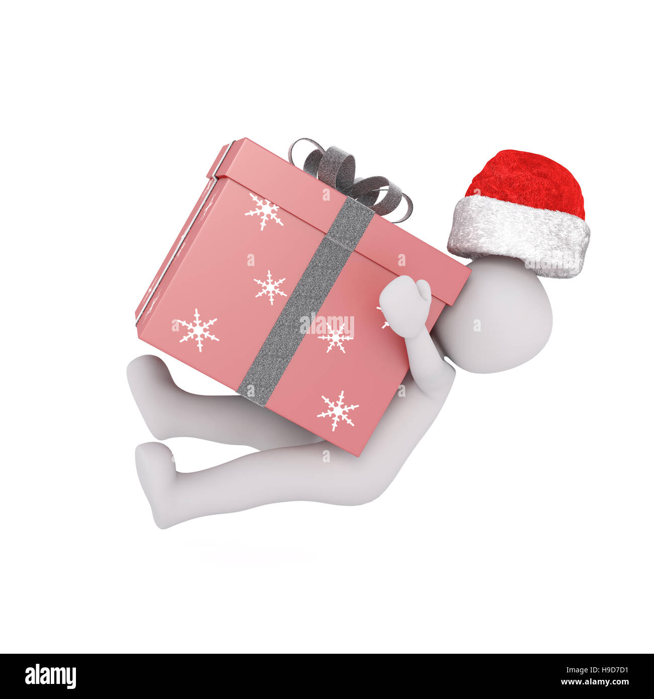 Little 3d man wearing a Santa Claus hat falling under the weight of a ...