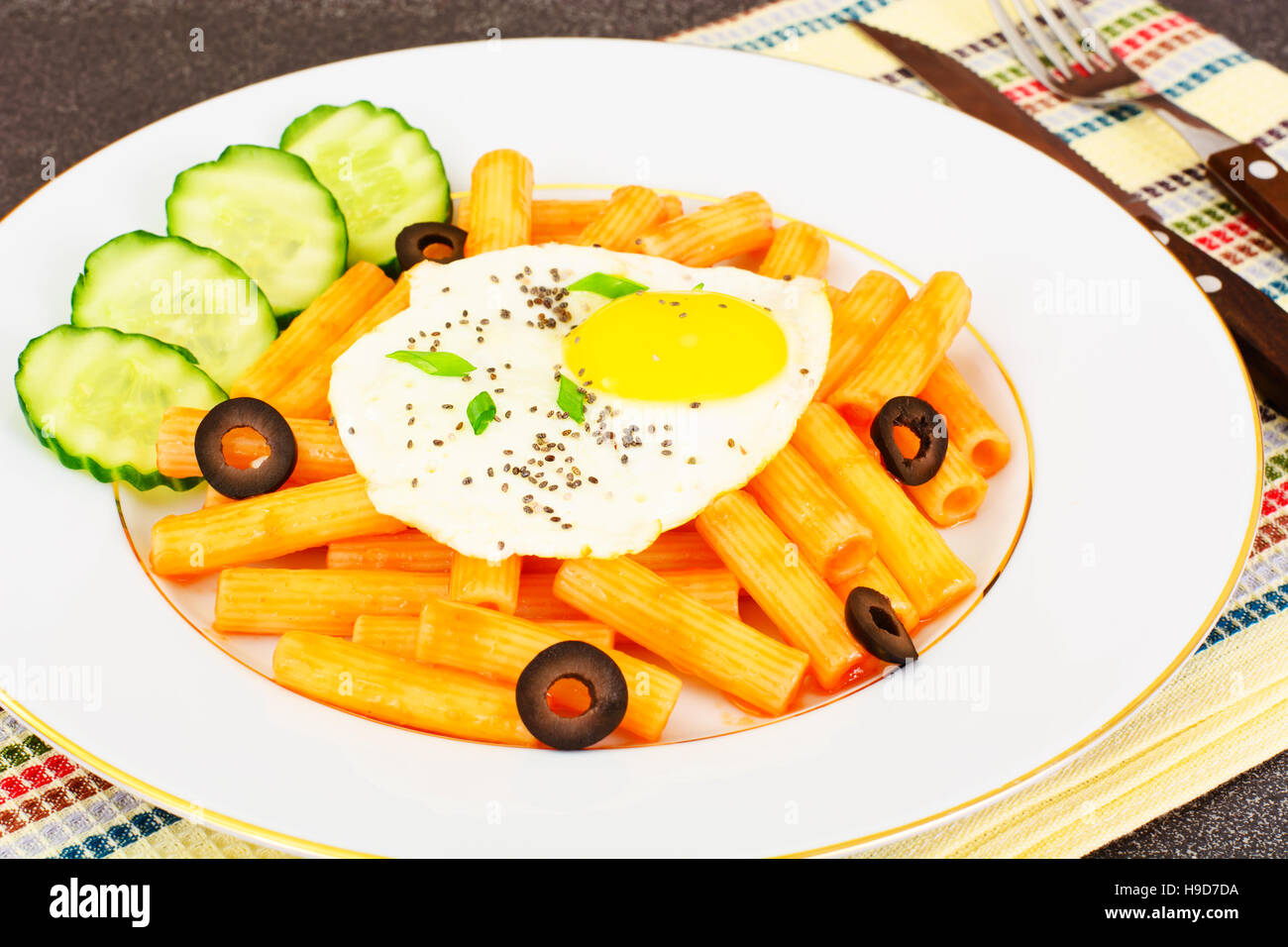 Pasta with Egg and Chia Seeds Stock Photo - Alamy