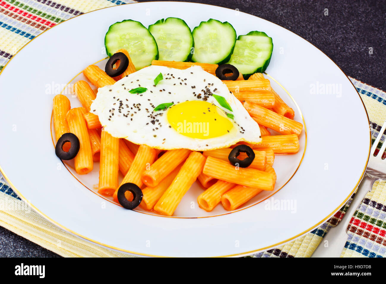 Pasta with Egg and Chia Seeds Stock Photo - Alamy
