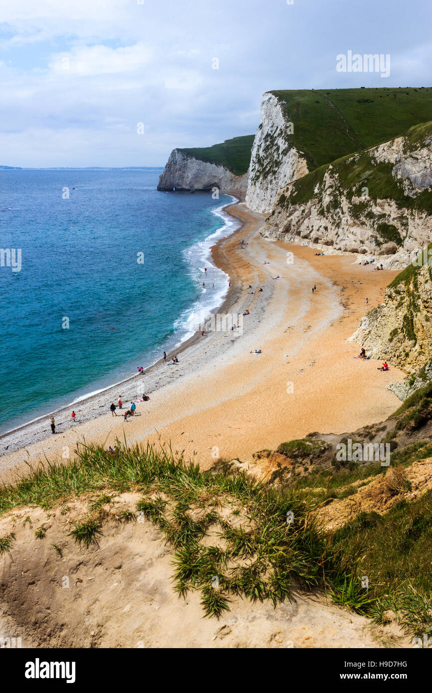 The view west from the clifftop at Durdle Door, Dorset, England, UK ...