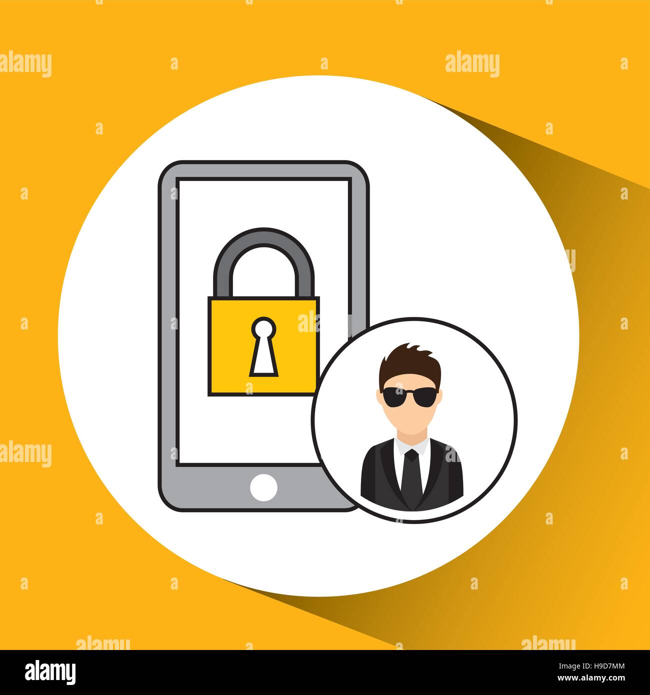 man cartoon smartphone digital technology security vector illustration ...