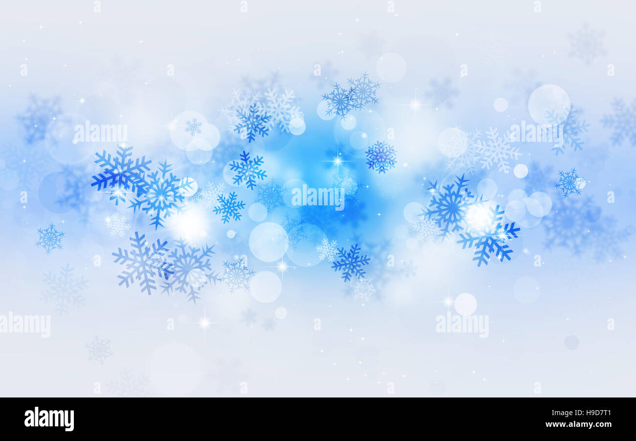 abstract blue snow background with snowflakes and blurry lights Stock ...