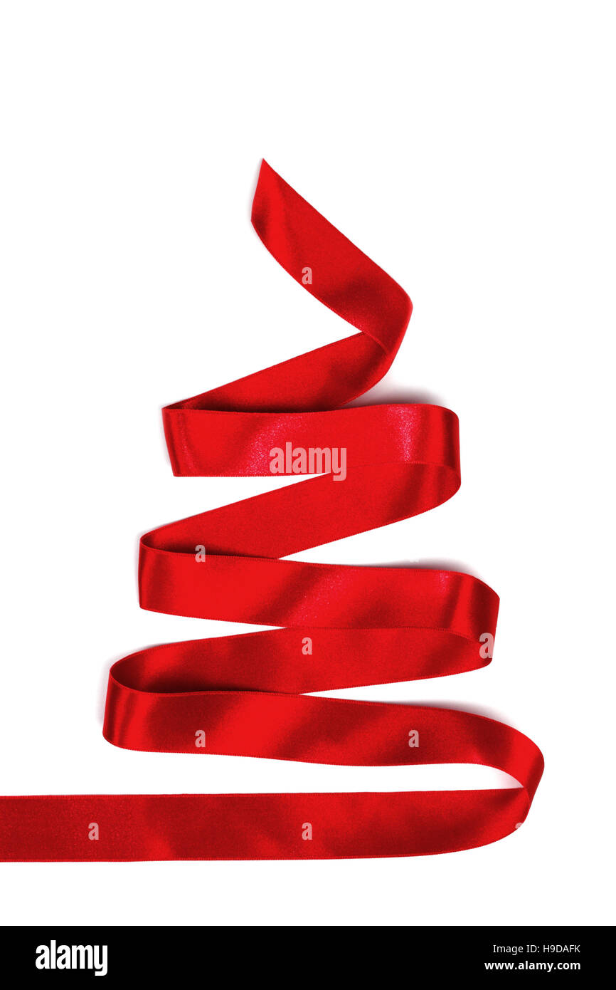 Christmas tree made of red ribbon isolated on white background Stock ...