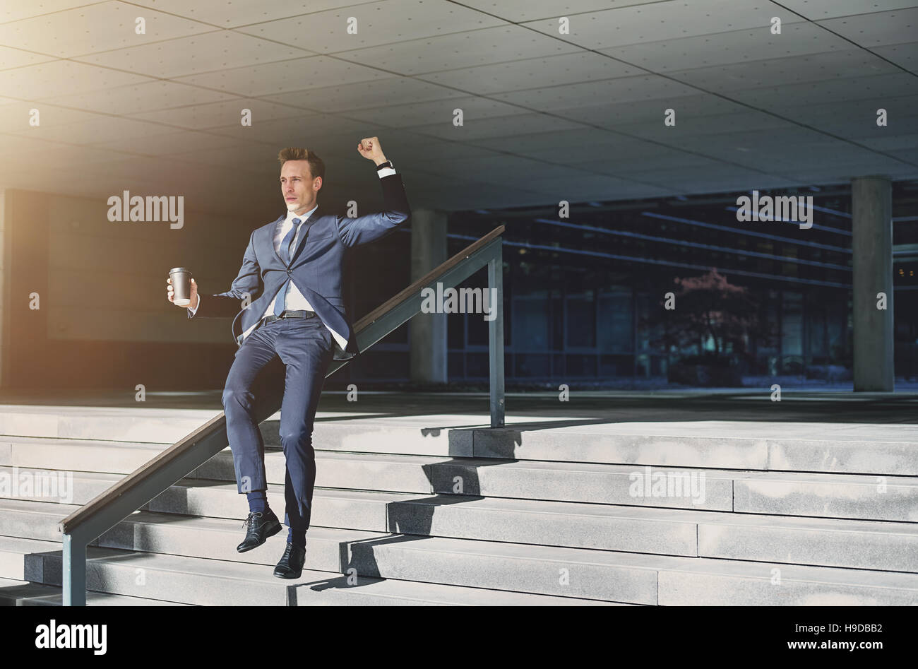 Stairs handrail man hi-res stock photography and images - Alamy