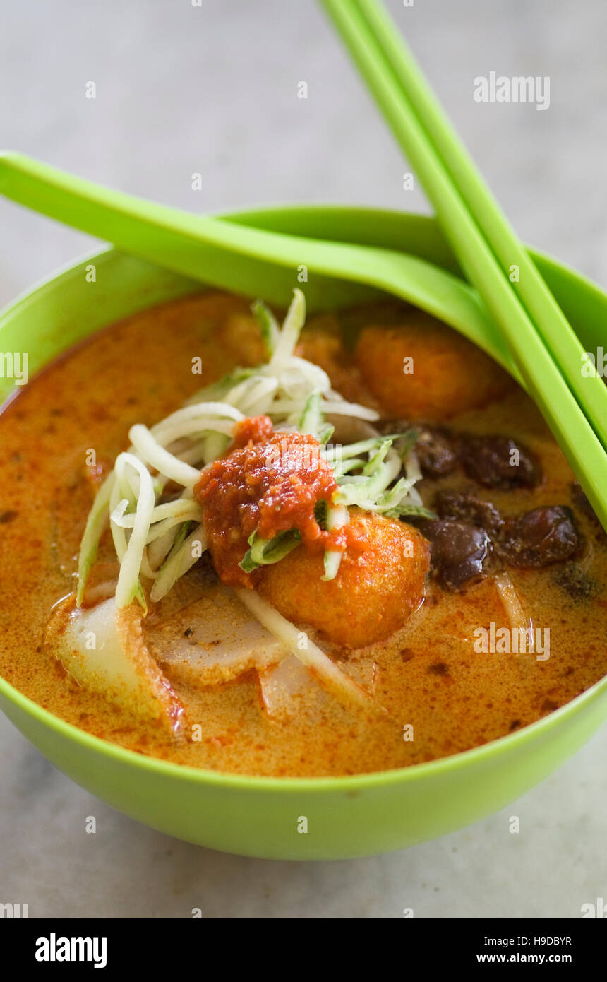 Malacca Nonya laksa, otherwise known as curry laksa, in Malacca (Melaka ...