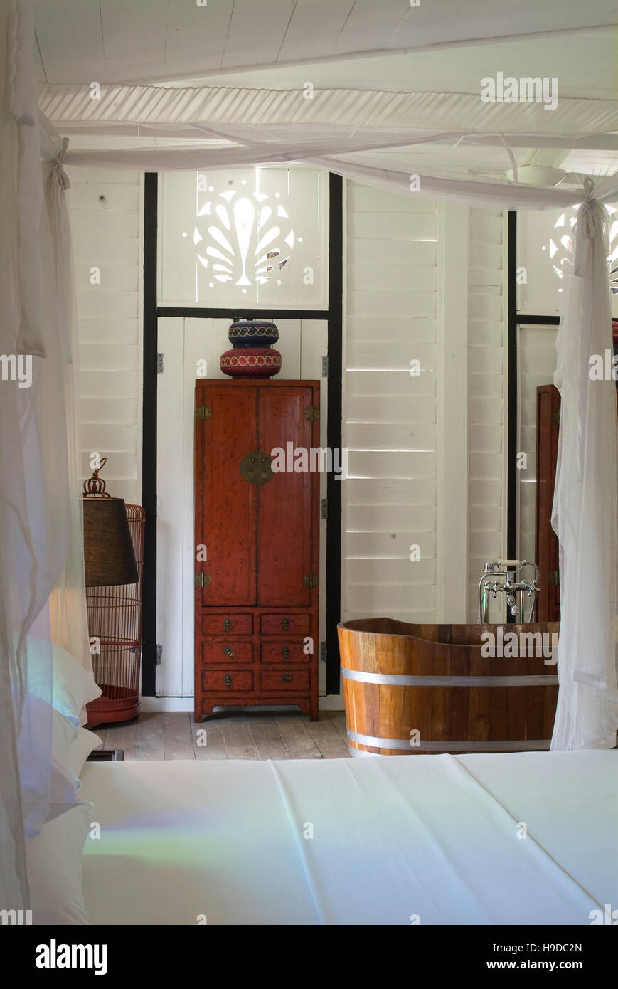 A guest room at Temple Tree, a resort of colonial-era houses on the ...