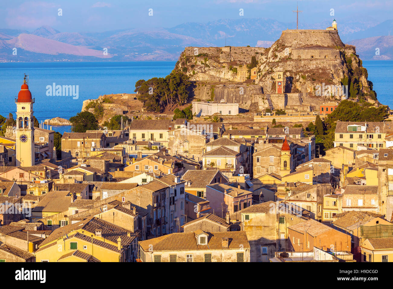 Aerial view from New fortress on the city before sunset, Corfu Stock ...