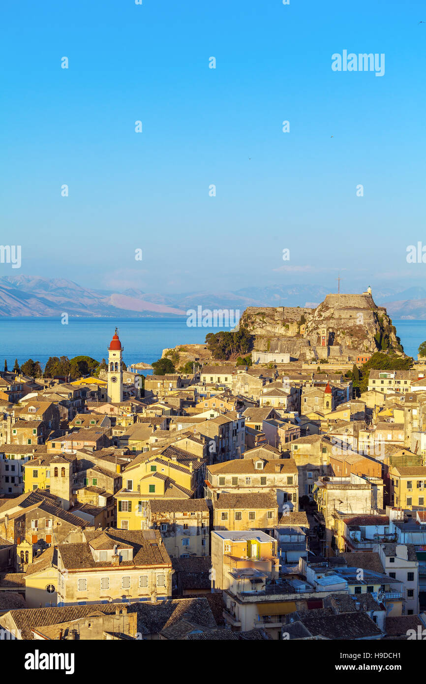 Aerial view from New fortress on the city before sunset, Corfu Stock ...