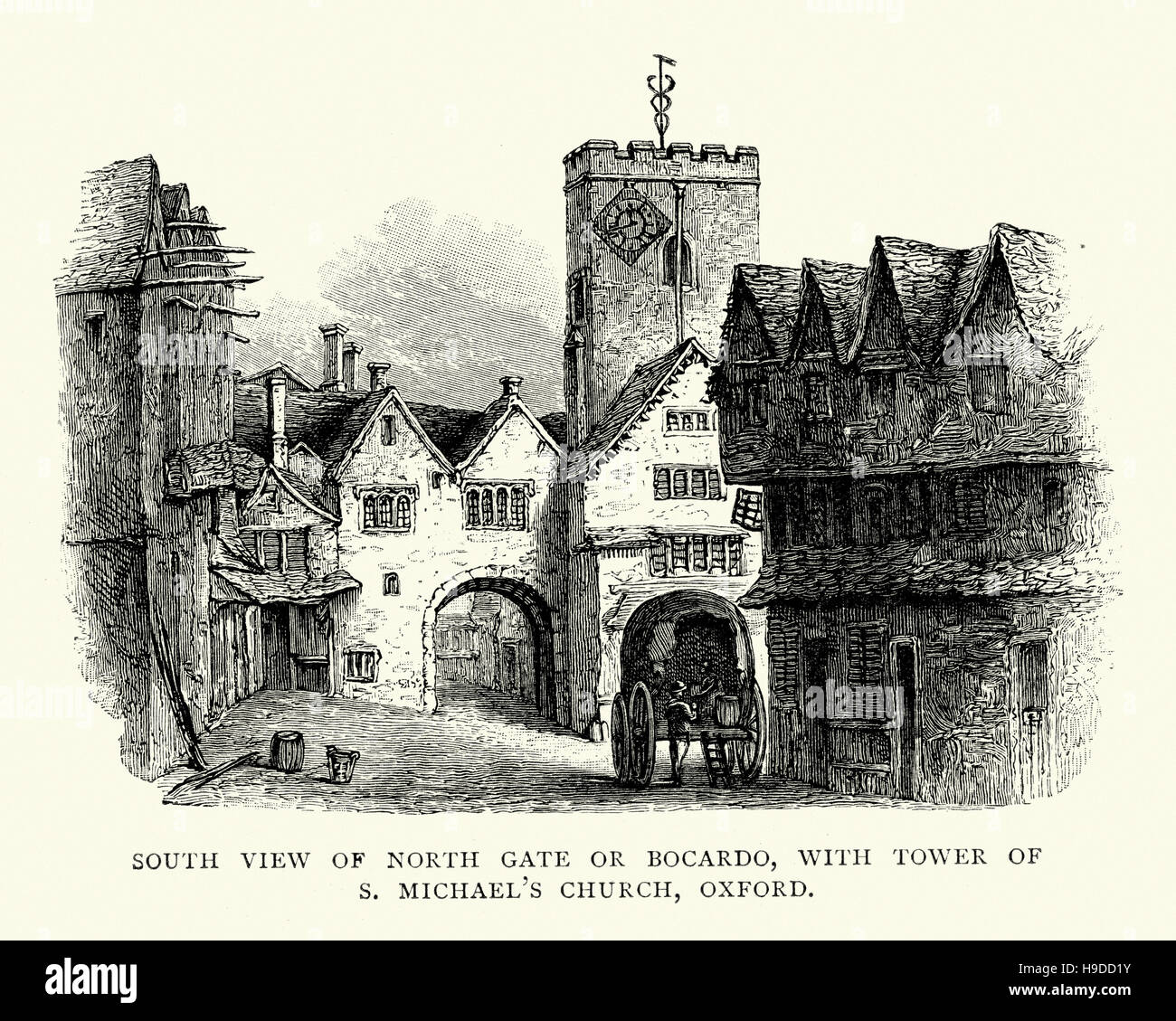 South view of North Gate or Bocardo, with Tower of St Michael's Church ...