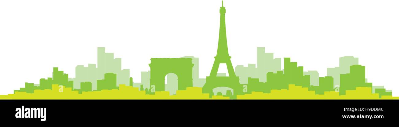 Isolated green skyline of Paris, Vector illustration Stock Vector Image ...
