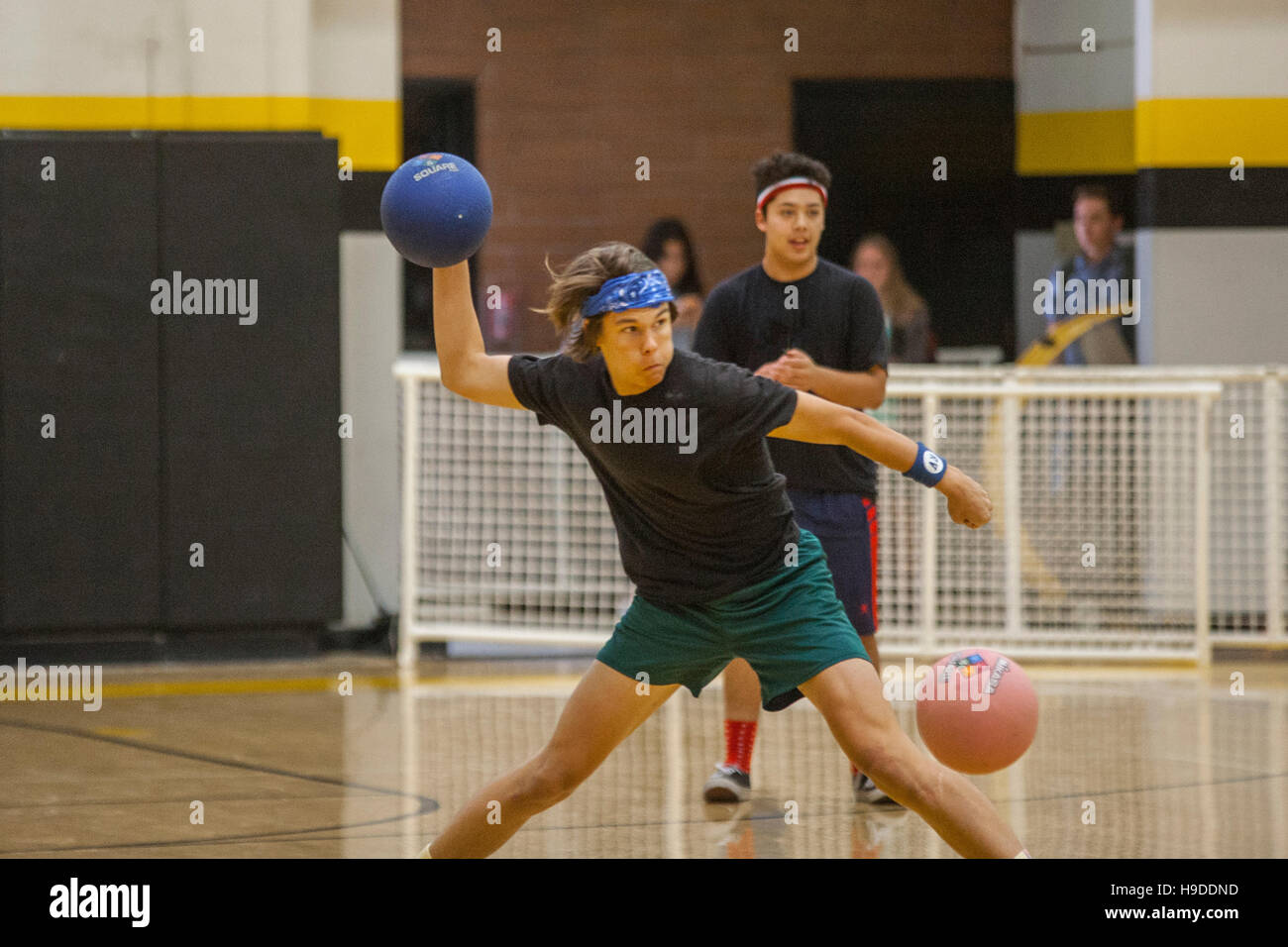 High school athletes in San Clemente, CA, play a dodge ball game in the ...