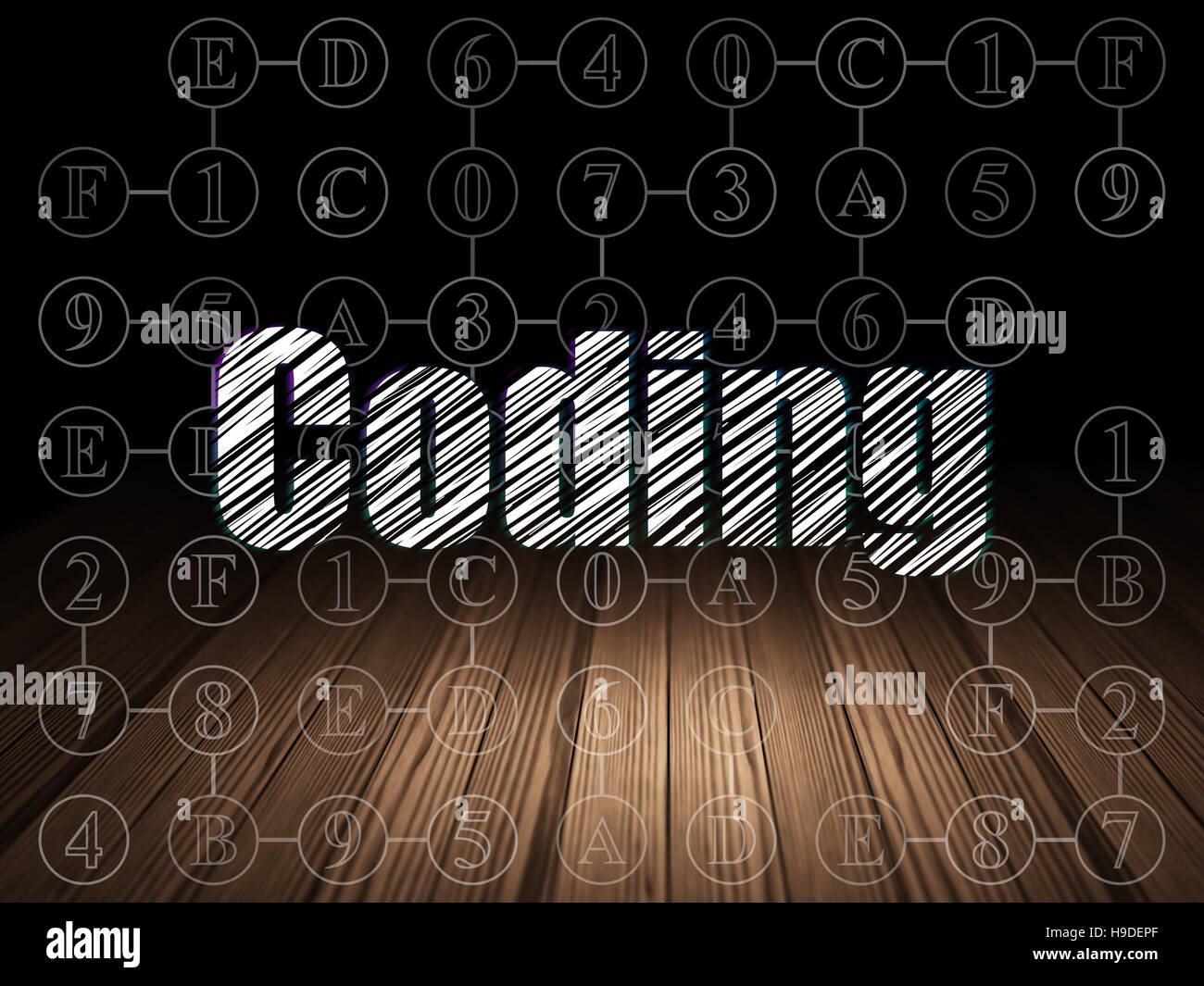 Database concept: Coding in grunge dark room Stock Photo - Alamy