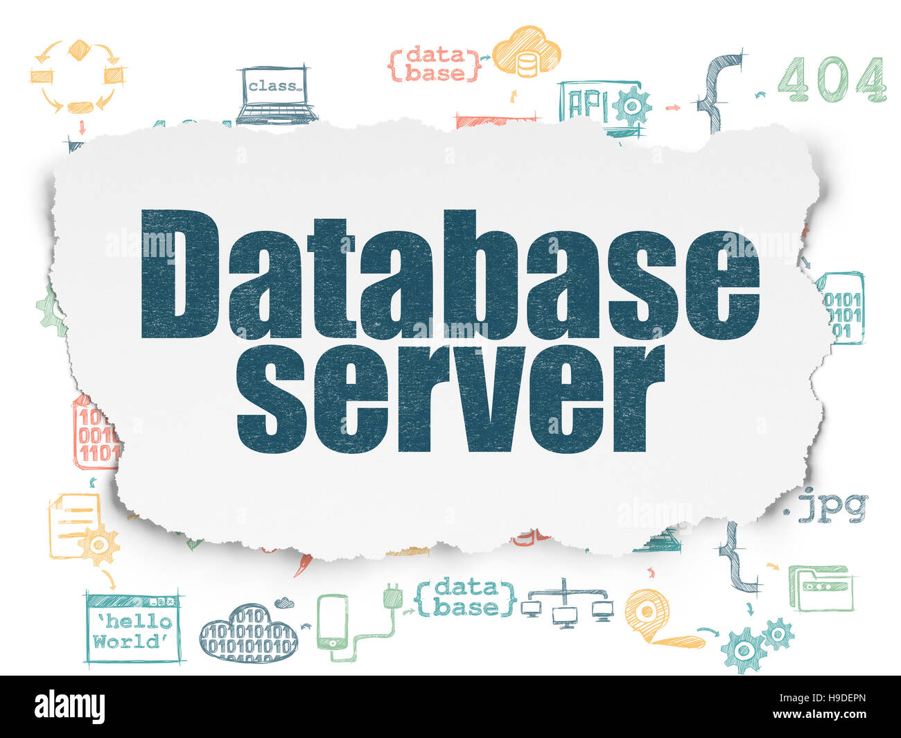 Programming concept: Database Server on Torn Paper background Stock ...
