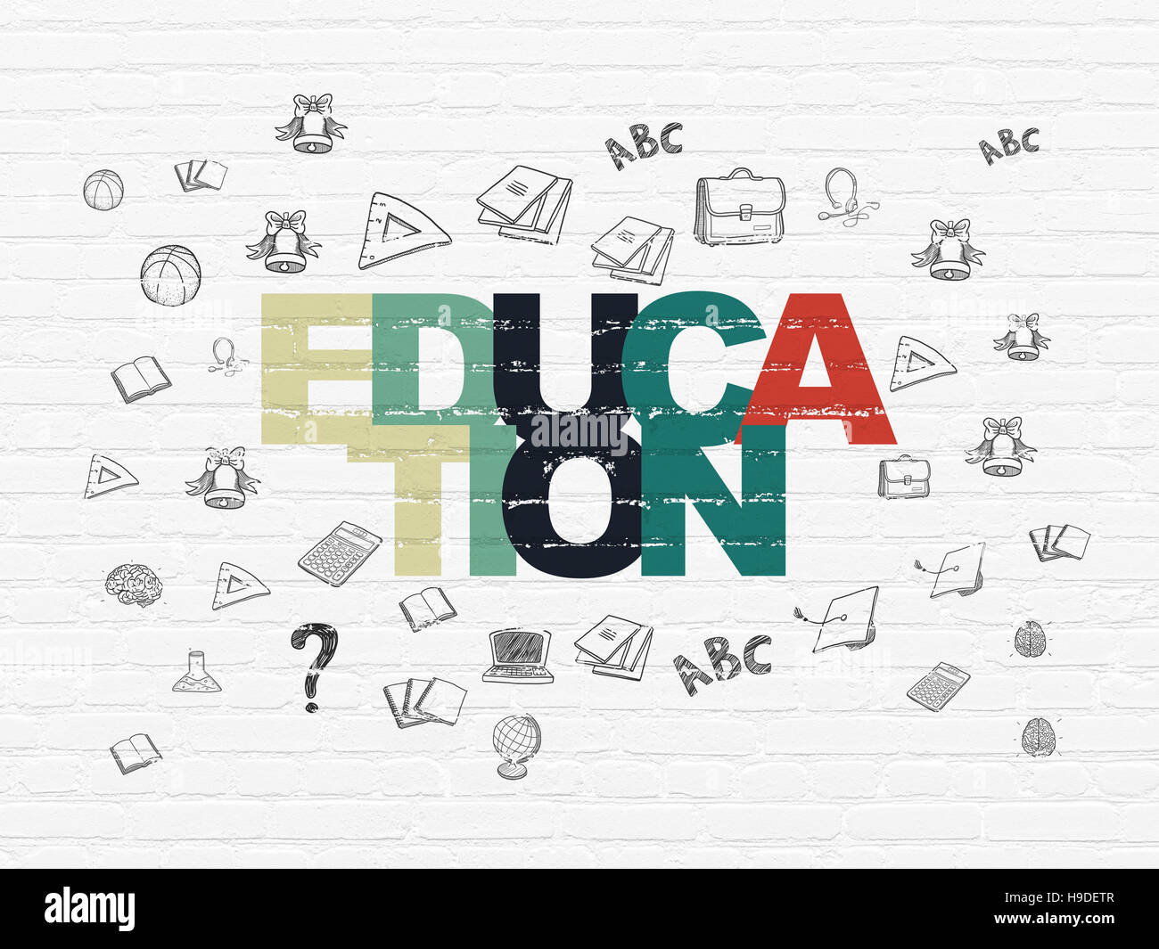 Learning concept: Education on wall background Stock Photo - Alamy