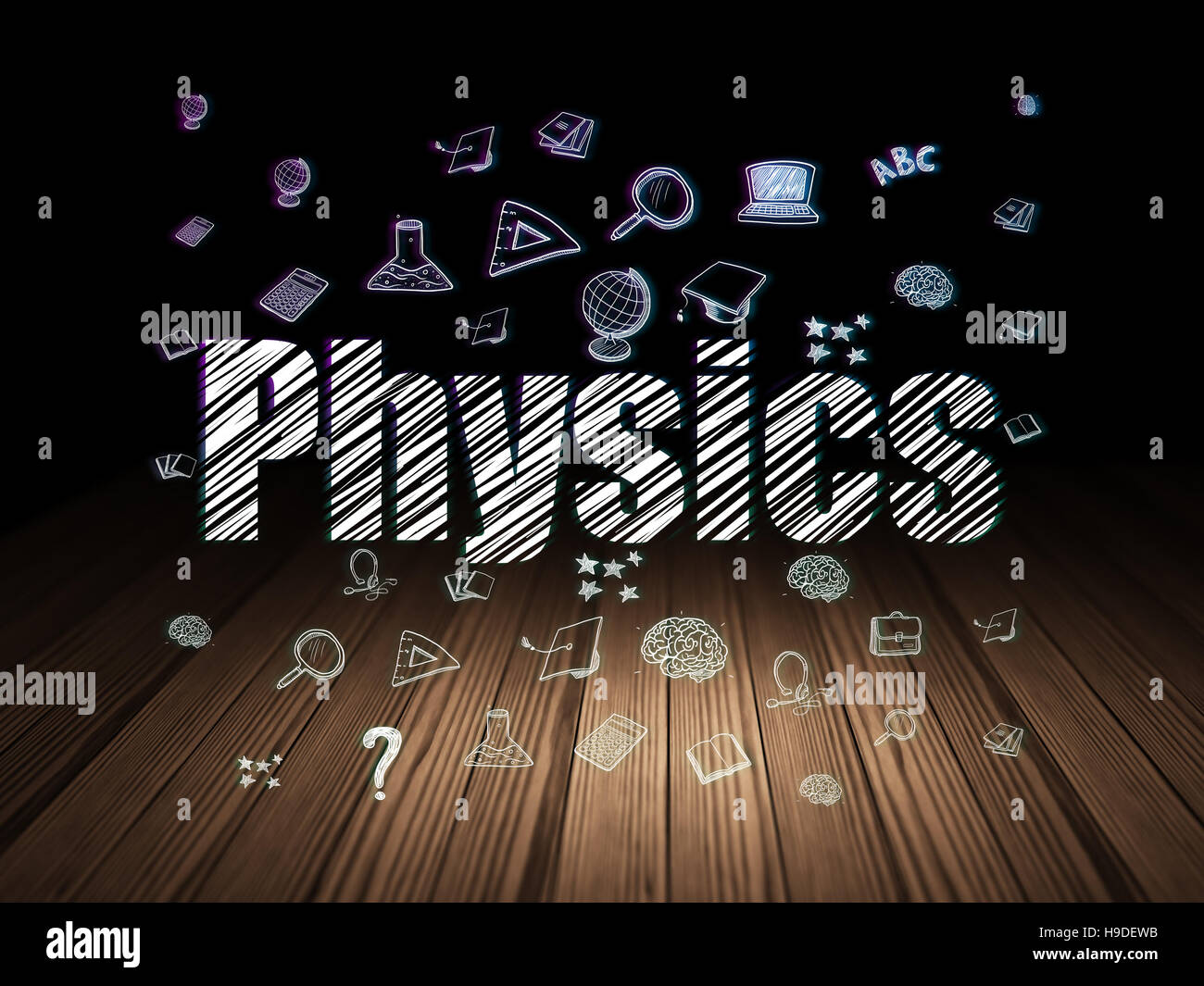 Learning concept: Physics in grunge dark room Stock Photo - Alamy