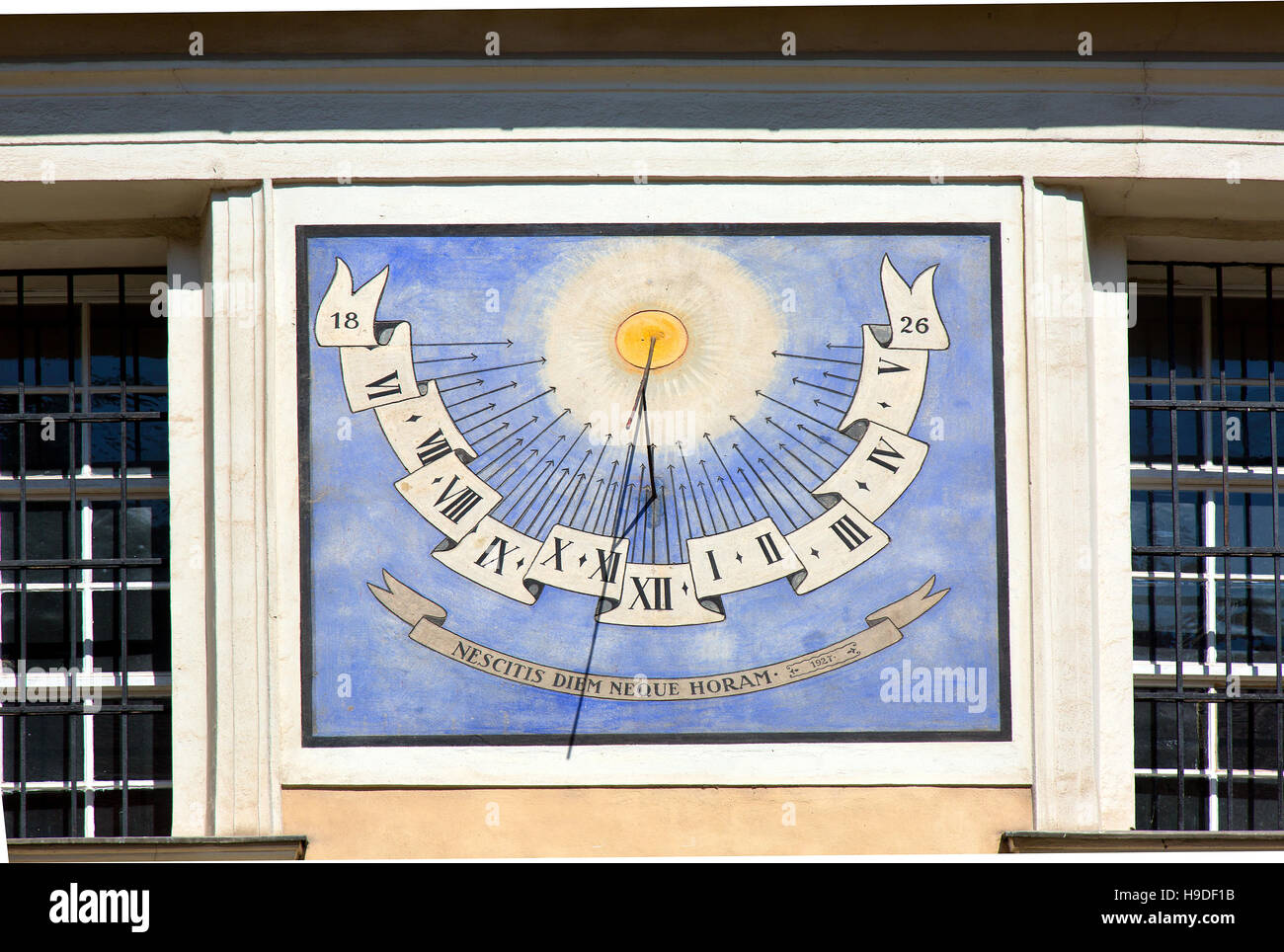 Ancient sundial on building facade in Ljubljana Stock Photo - Alamy
