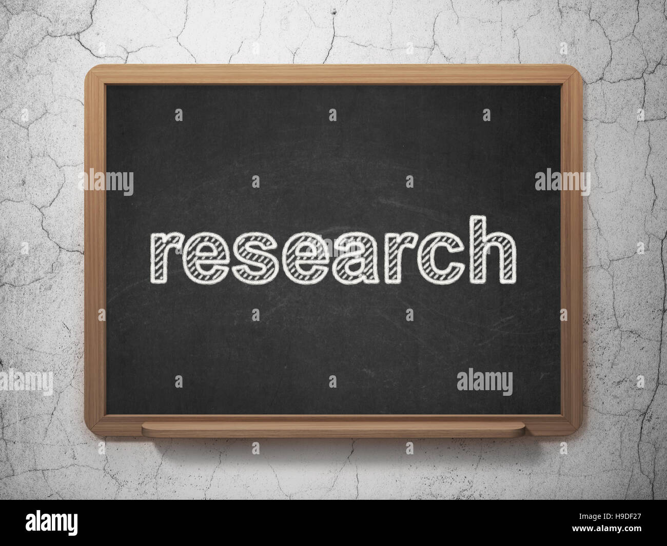 Advertising concept: Research on chalkboard background Stock Photo - Alamy