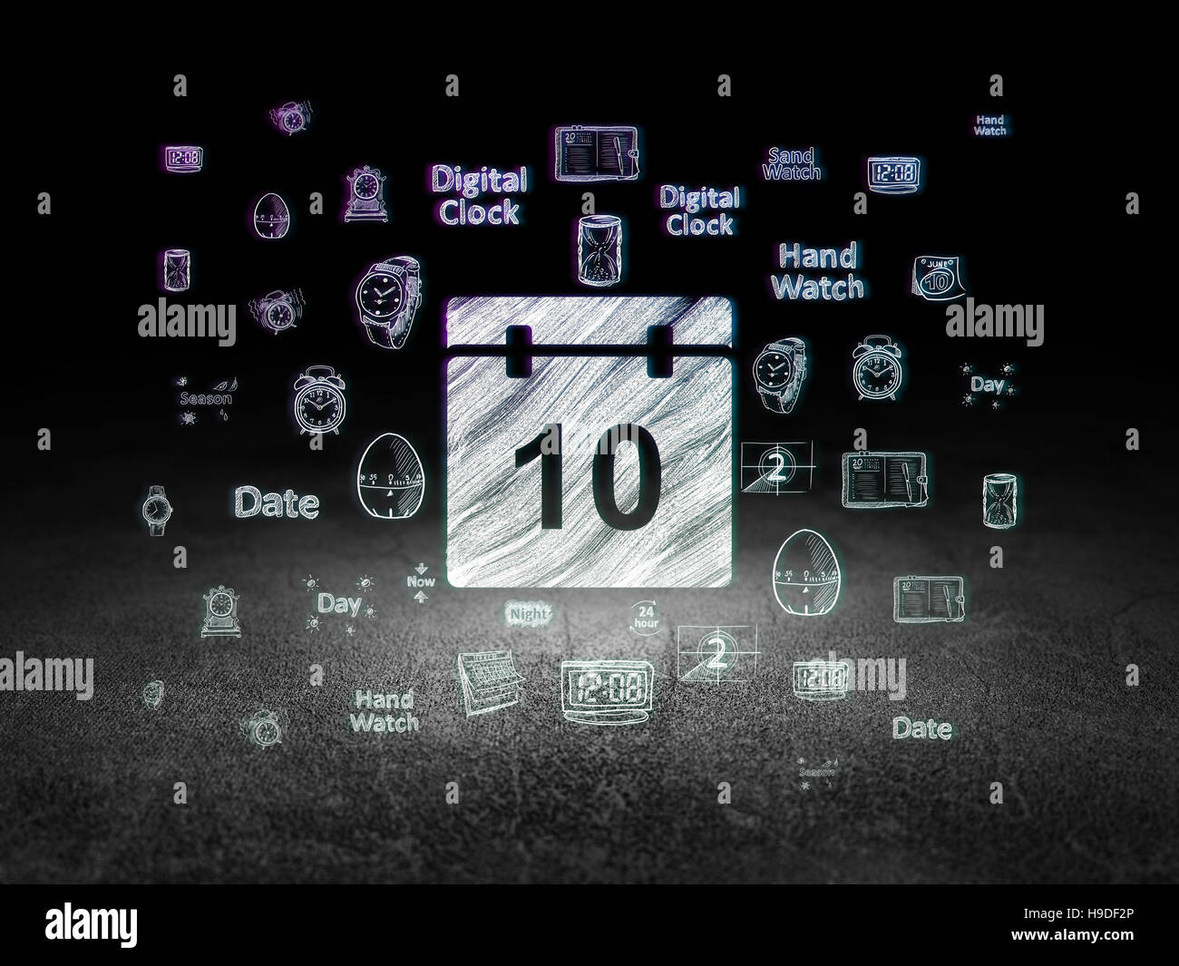 Timeline concept: Calendar in grunge dark room Stock Photo - Alamy