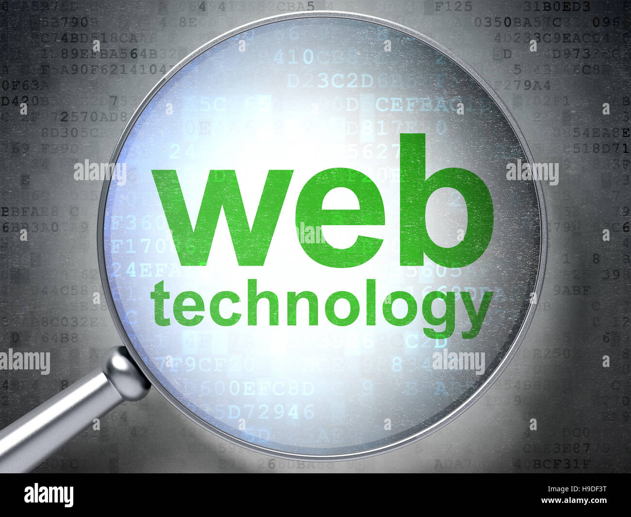 Web development concept: Web Technology with optical glass Stock Photo ...