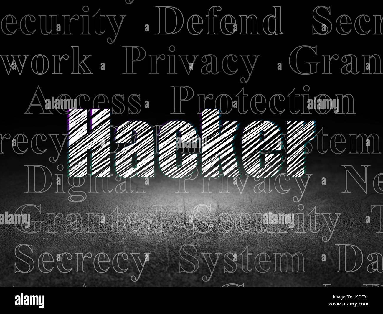 Protection concept: Hacker in grunge dark room Stock Photo - Alamy