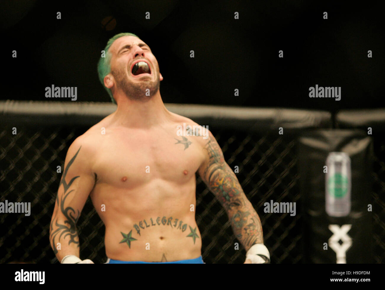 Kurt Pellegrino celebrates his victory over Junior Assuncao at the ...