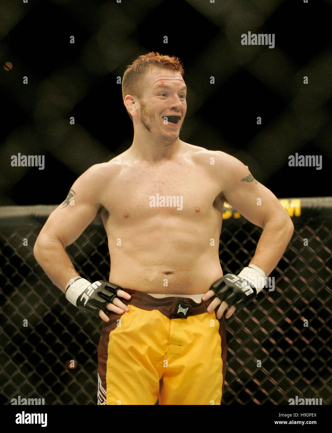 Spencer Fisher celebrates his victory over Dan Lauzon at the Ultimate ...