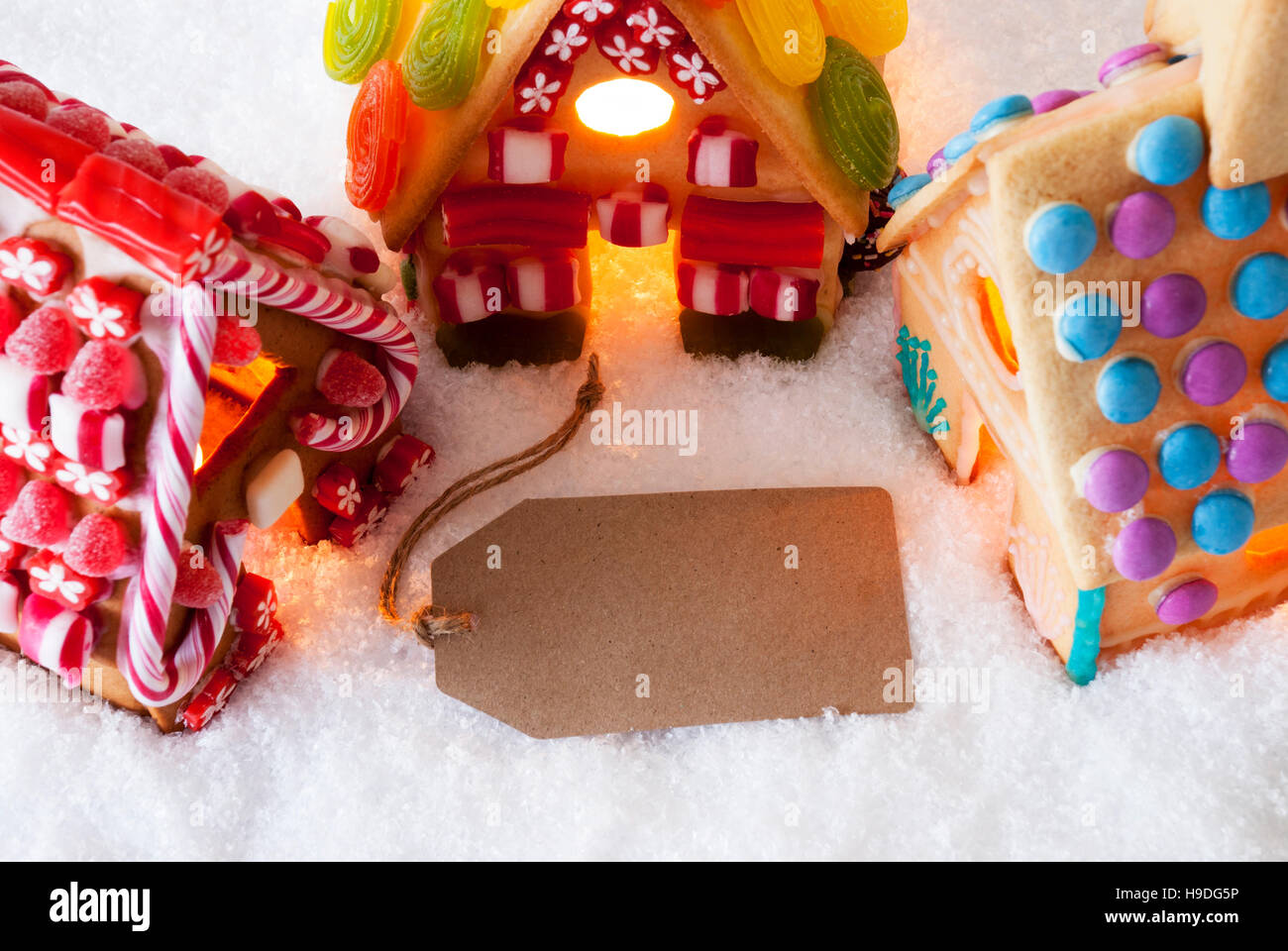 Colorful Gingerbread House, Snow, Copy Space Stock Photo - Alamy