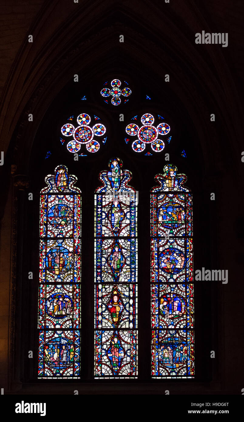 Stained glass window in the Lady chapel at the medieval cathedral ...