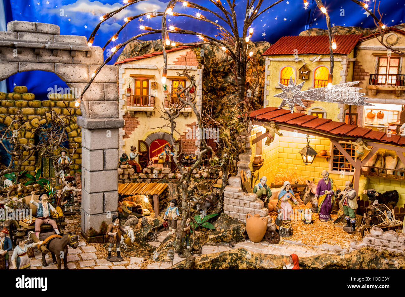 Typical Neapolitan nativity scene with hand made figurines Stock Photo ...