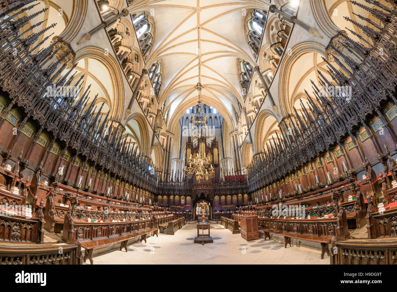 Quire (choir) at the medieval cathedral, Lincoln, England Stock Photo ...