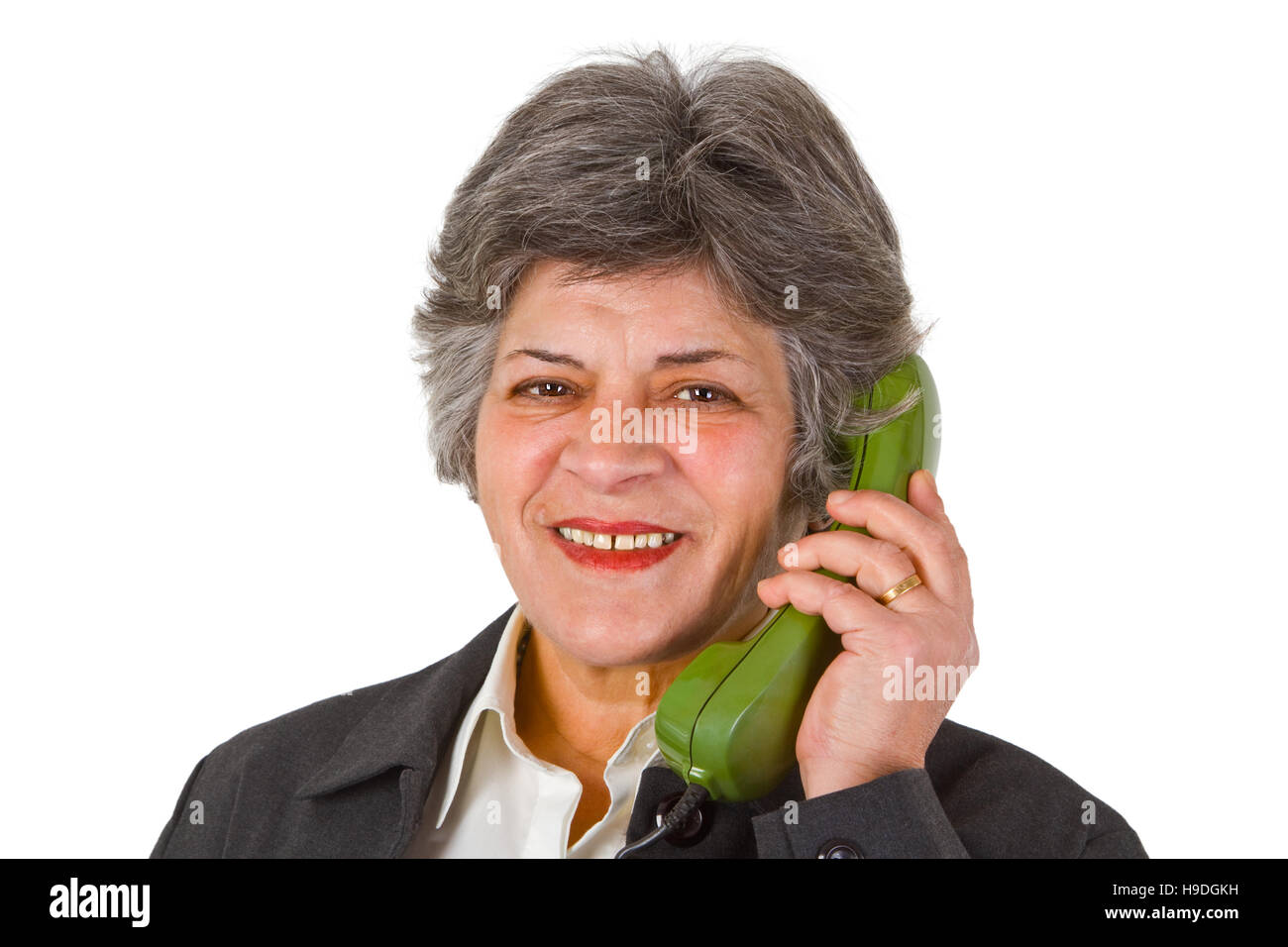 Female senior on phone - isolated on white background Stock Photo - Alamy