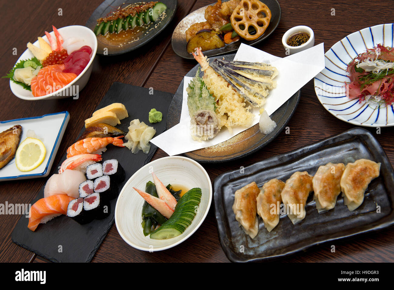 A selection of Japanese food inc.sushi,tempura,donburi,yakiudon,noodles ...