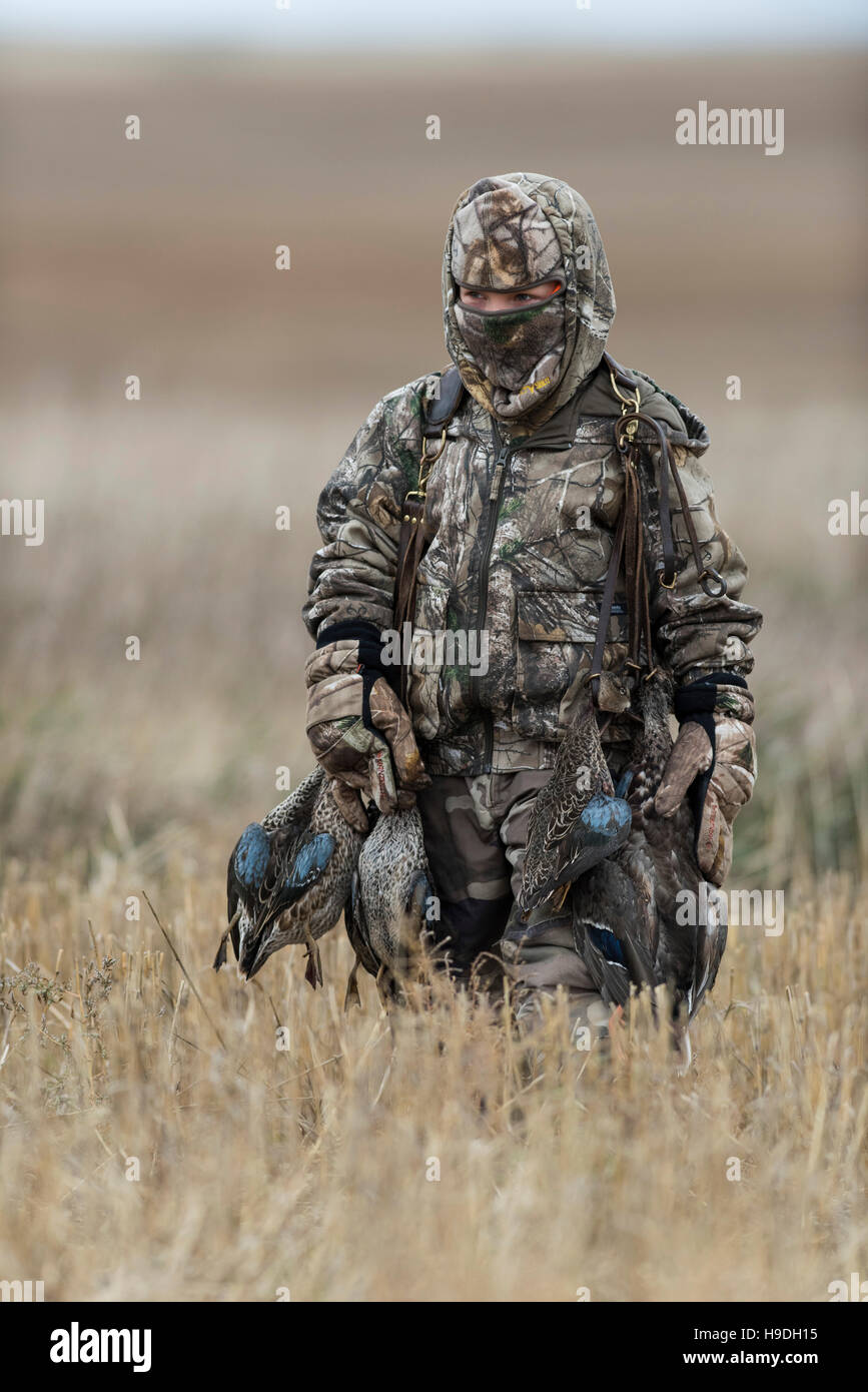A Young duck hunter with Ducks in North Dakota Stock Photo - Alamy