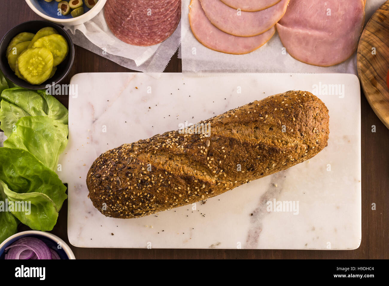 Fresh sub sandwich on multigrain bread Stock Photo - Alamy