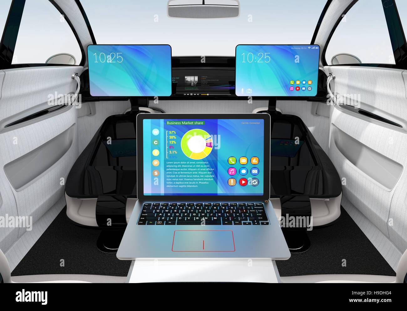 Autonomous car interior design. Concept for new business work style ...